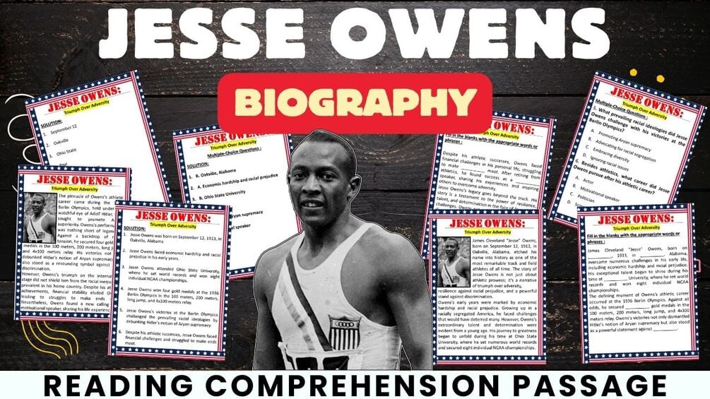 Printable Jesse Owens Biography Reading Comprehension Passage Activities