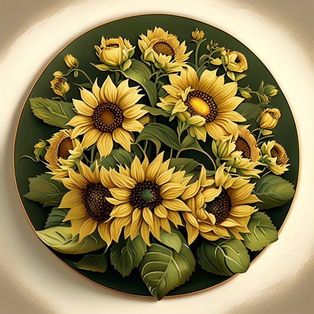 bouquet of sunflowers on a clay plate