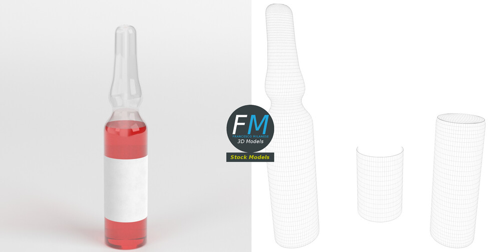 3D MODEL - Medical glass ampoule with liquid