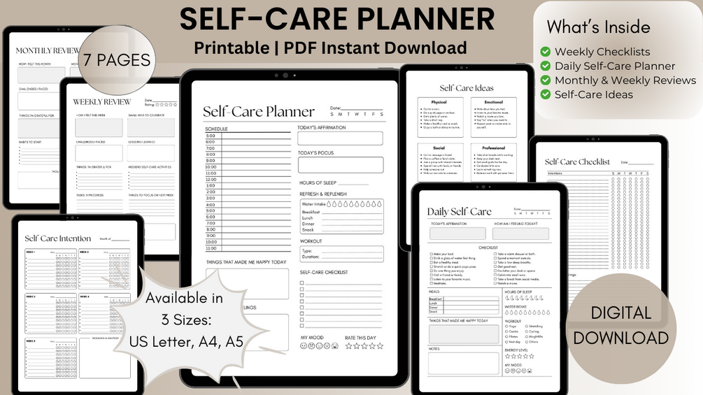 Self Care Printable Planner | Daily, Weekly, and Monthly Wellness Tools ...