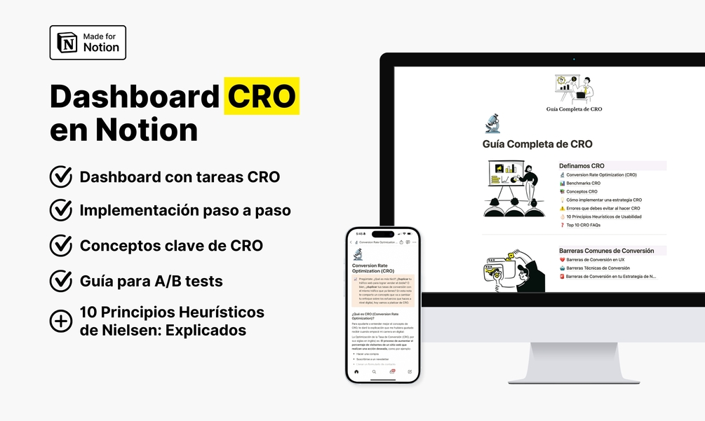 Dashboard CRO para Notion Guía + Checklist