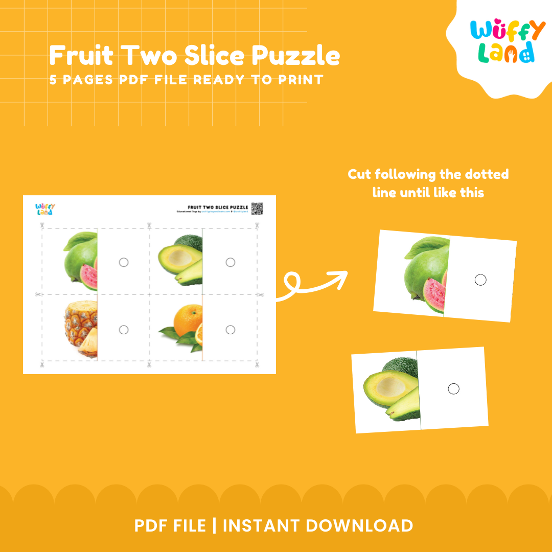 Fruit Two Slice Puzzle - Fun & Educational Printable Activity for Kids