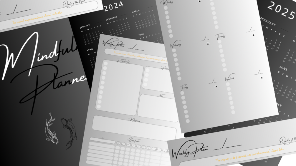 Printable Black & White Mindfulness Planner (undated)