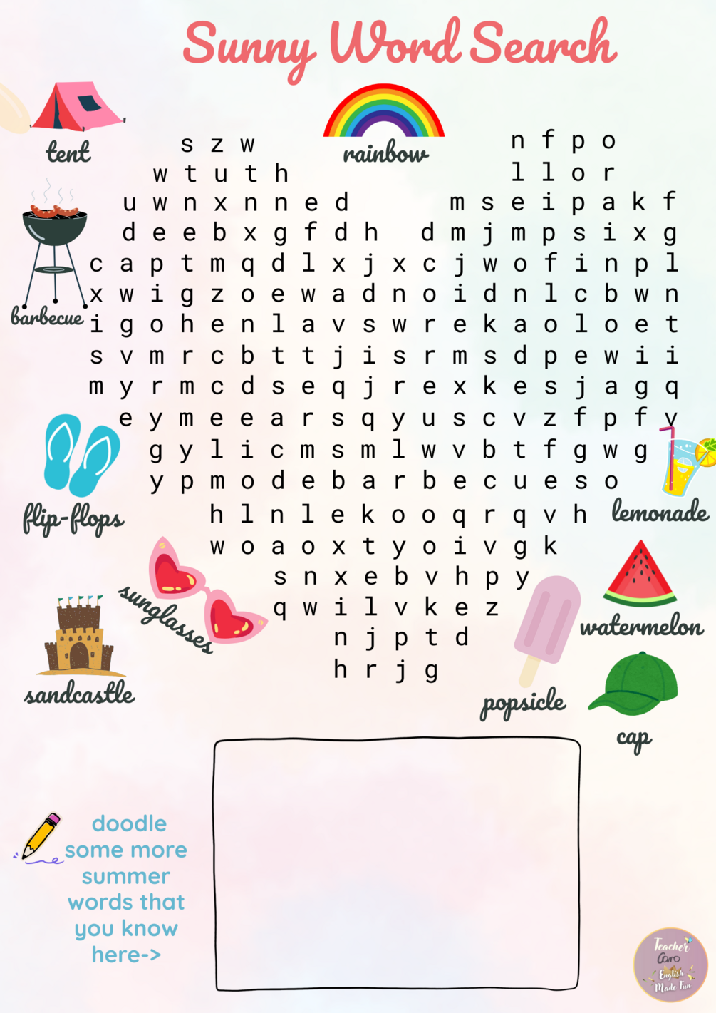 Summer Vocabulary Wordsearch (Printable PDF with Bonus Activity)
