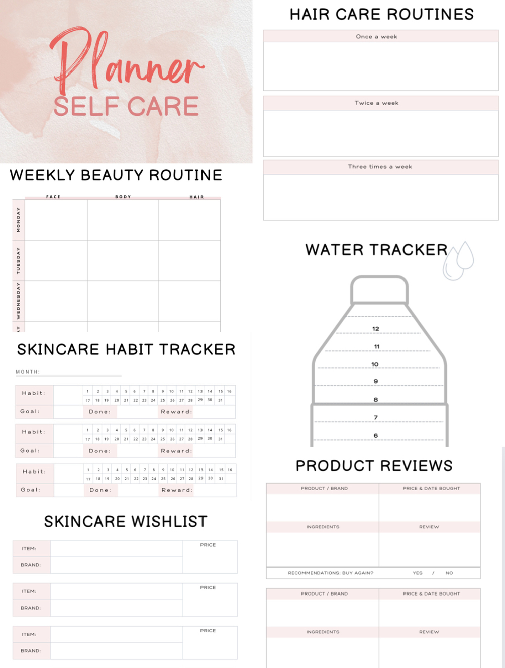 Ultimate Self-Care Planner (Editable)