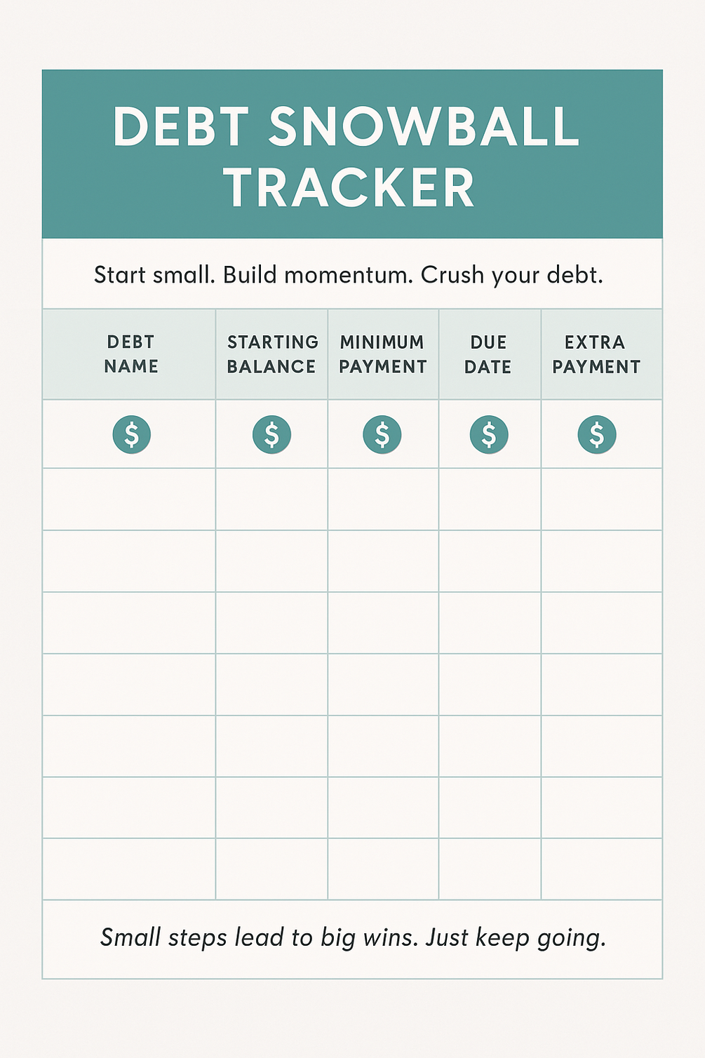 💰 Debt Payoff Printable Bundle – Snowball Tracker, Thermometer & Payment Log (PDF)