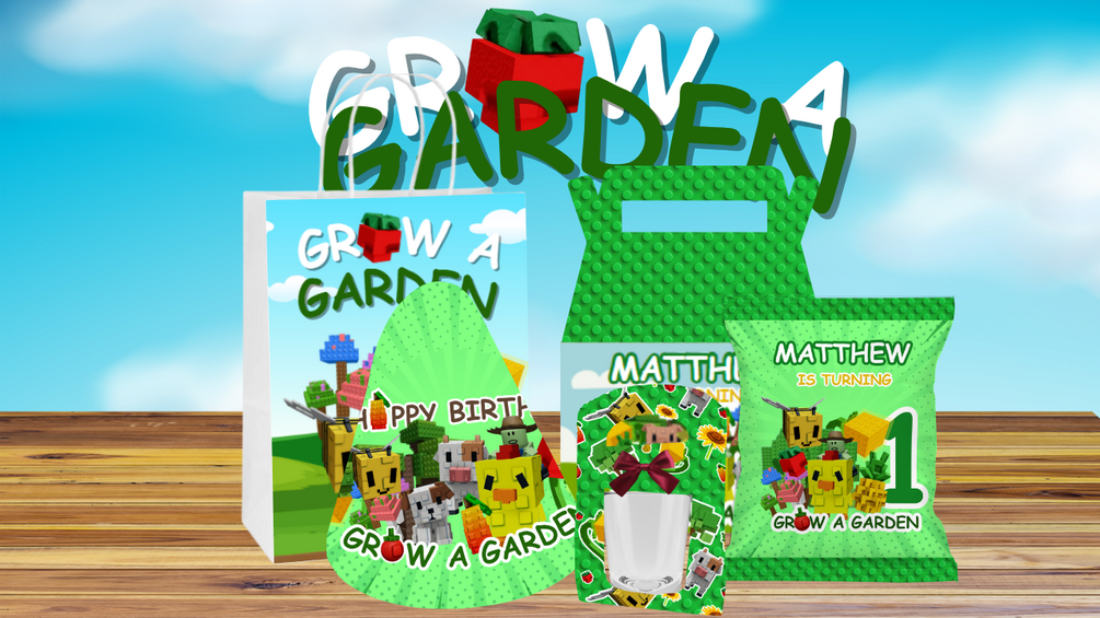 GROW A GARDEN THEME PARTY FAVOR TEMPLATES