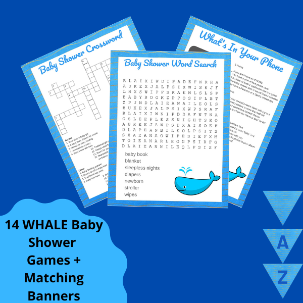14 Whale Printable Baby Shower Games and Matching Printable Baby Shower ...