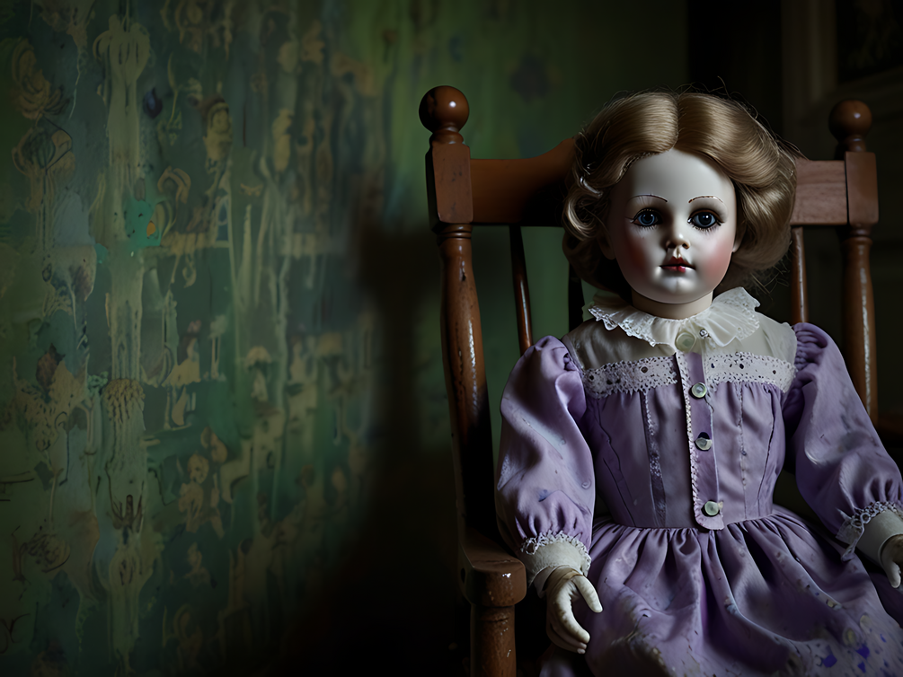 "Haunted Victorian Doll Art Print – Eerie Porcelain Horror Portrait"