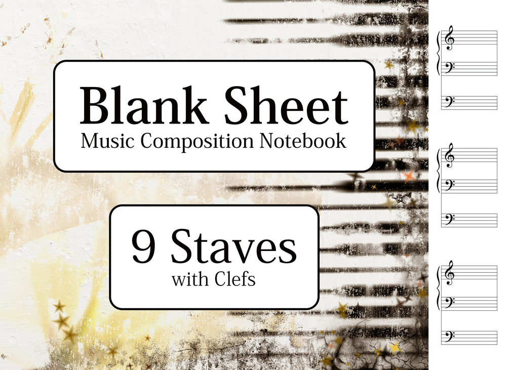 Blank Sheet Music Composition Notebook - 9 Staves with Clefs