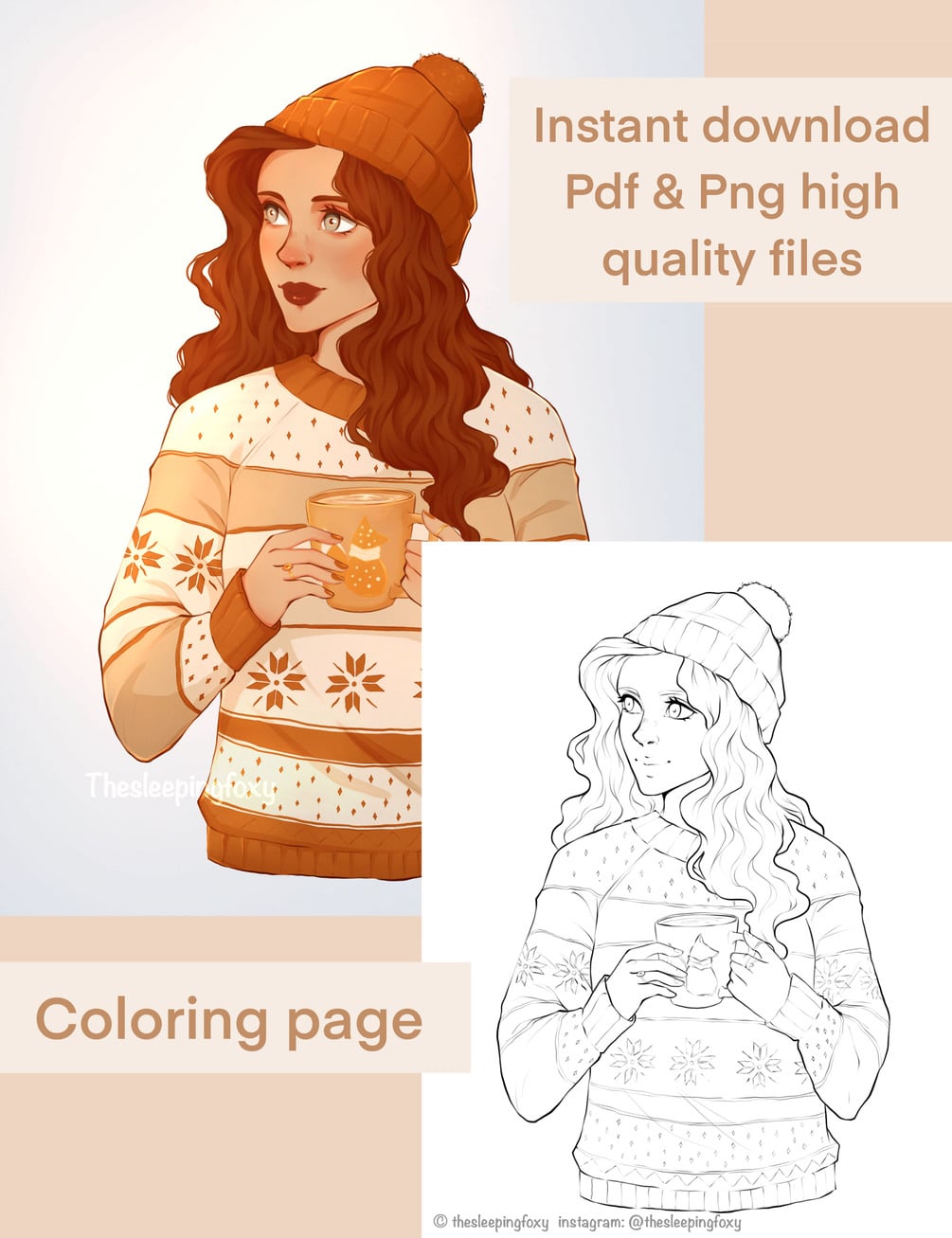 Cozy Winter A4 Colouring page