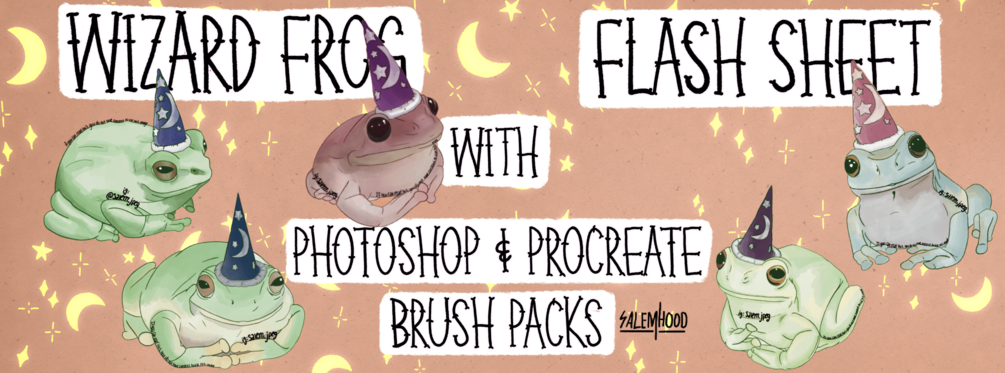 Customizable Wizard Frog Tattoo Flash Sheet + Brushes (PSD/Procreate)