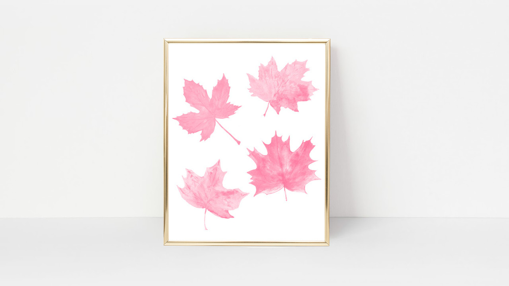 Watercolor Pink 4 Fall Leaf Printable Wall Art
