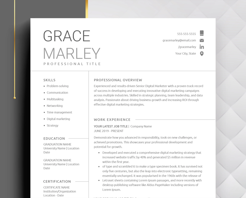 Resume Template Minimalist for Word, Mac Apple Pages & Google Docs | CV ...