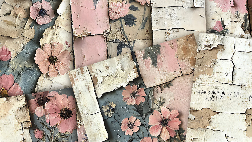20 pc Pink Floral on Heavily Textured Background Junk Journal Half ...