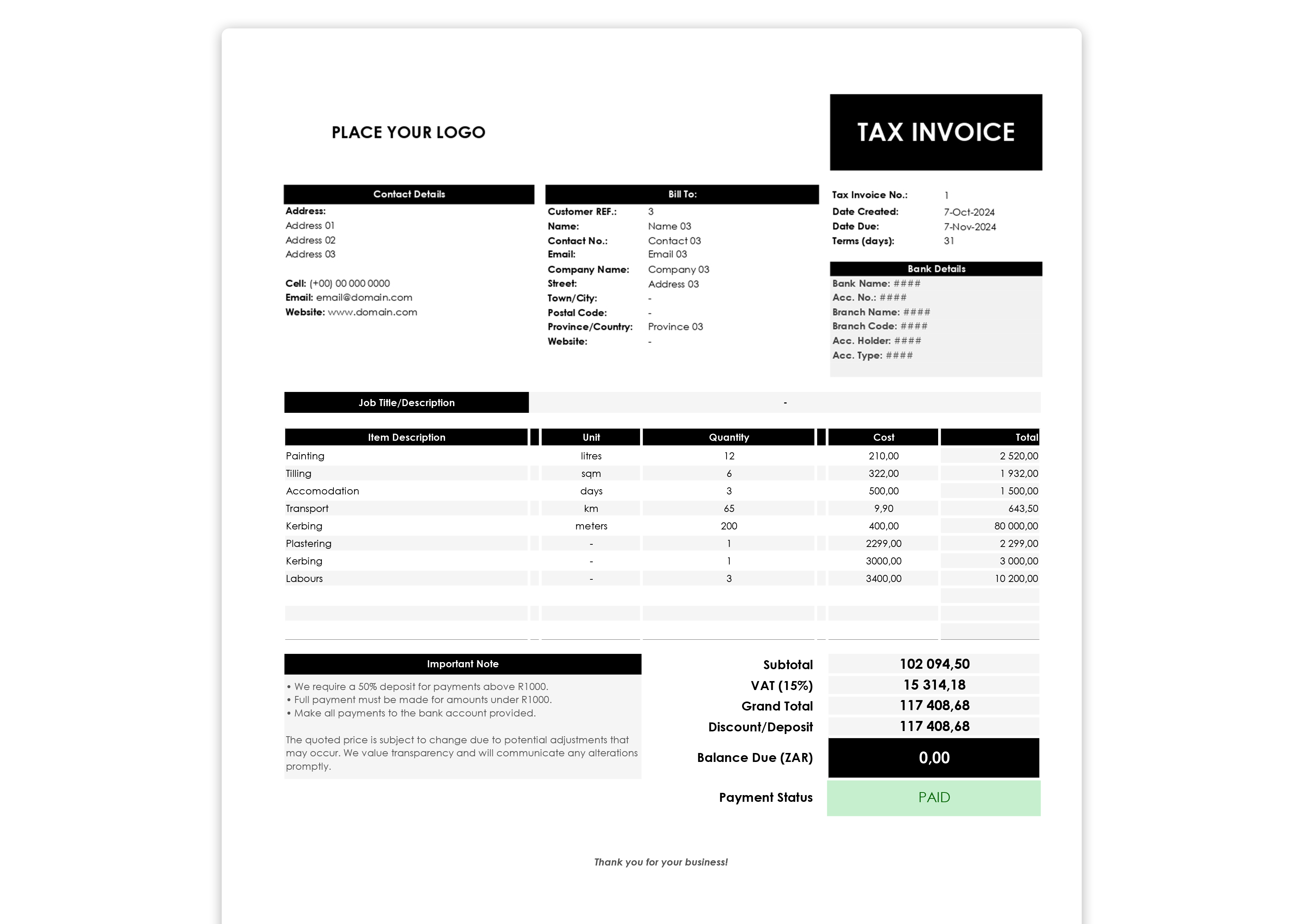 Digital Invoice Template for Business