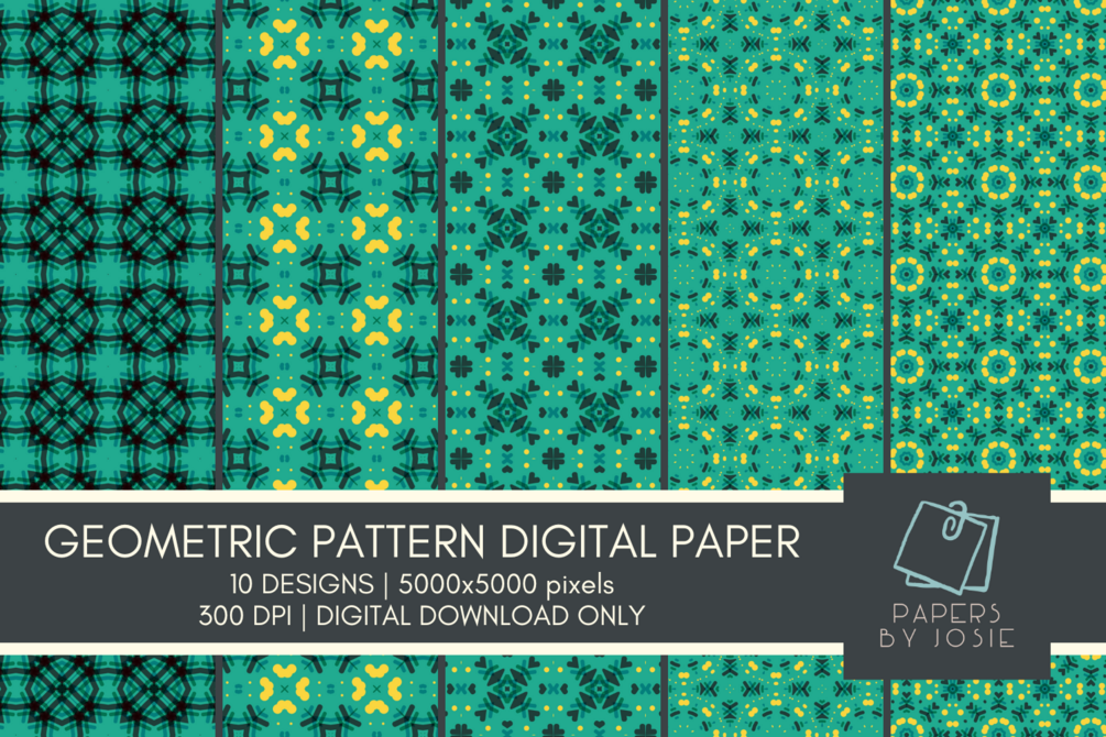 Teal and Yellow Geometric Pattern Digital Paper