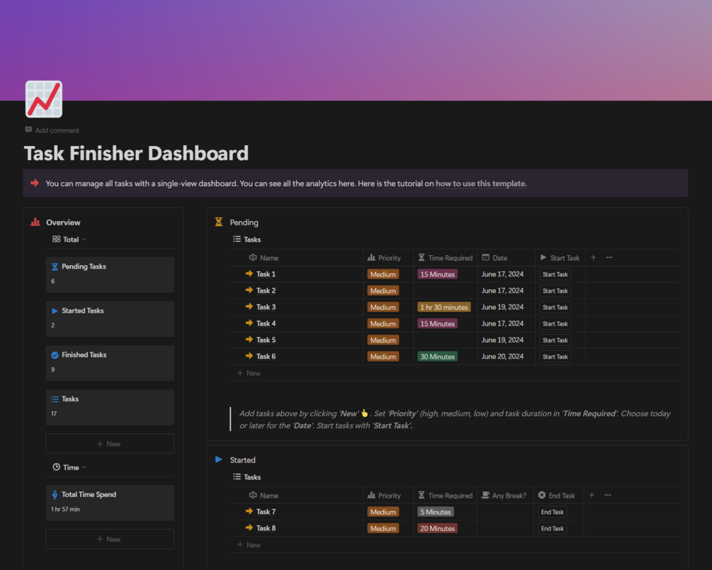 Task Finisher | Advanced Task Tracker Notion Template