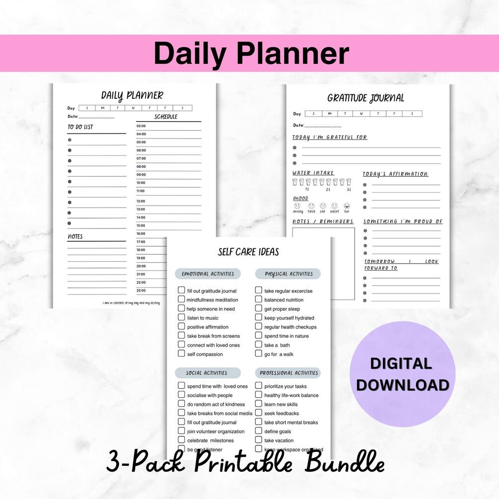 Digital Daily Planner Printables - Set of 3: Hourly Scheduler ...