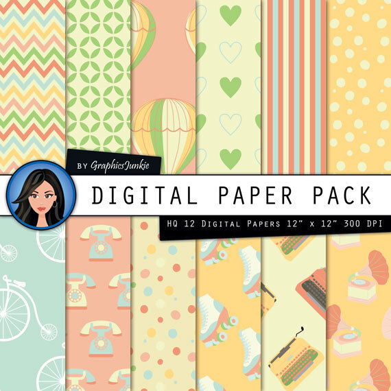 Retro Digital Paper: "RETRO PATTERNS" with retro background, Hot Air ...