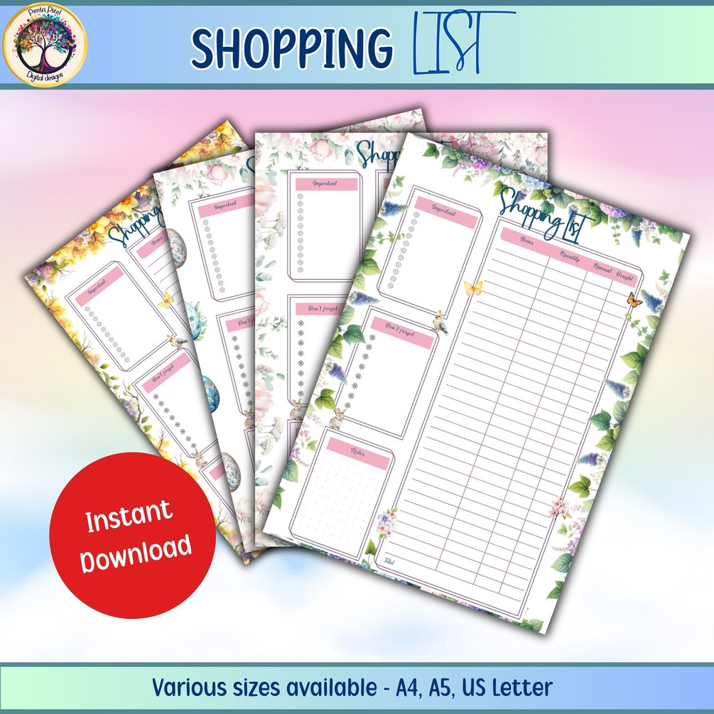 Floral Printable Shopping List - Stylish & Organized Market Planner ...