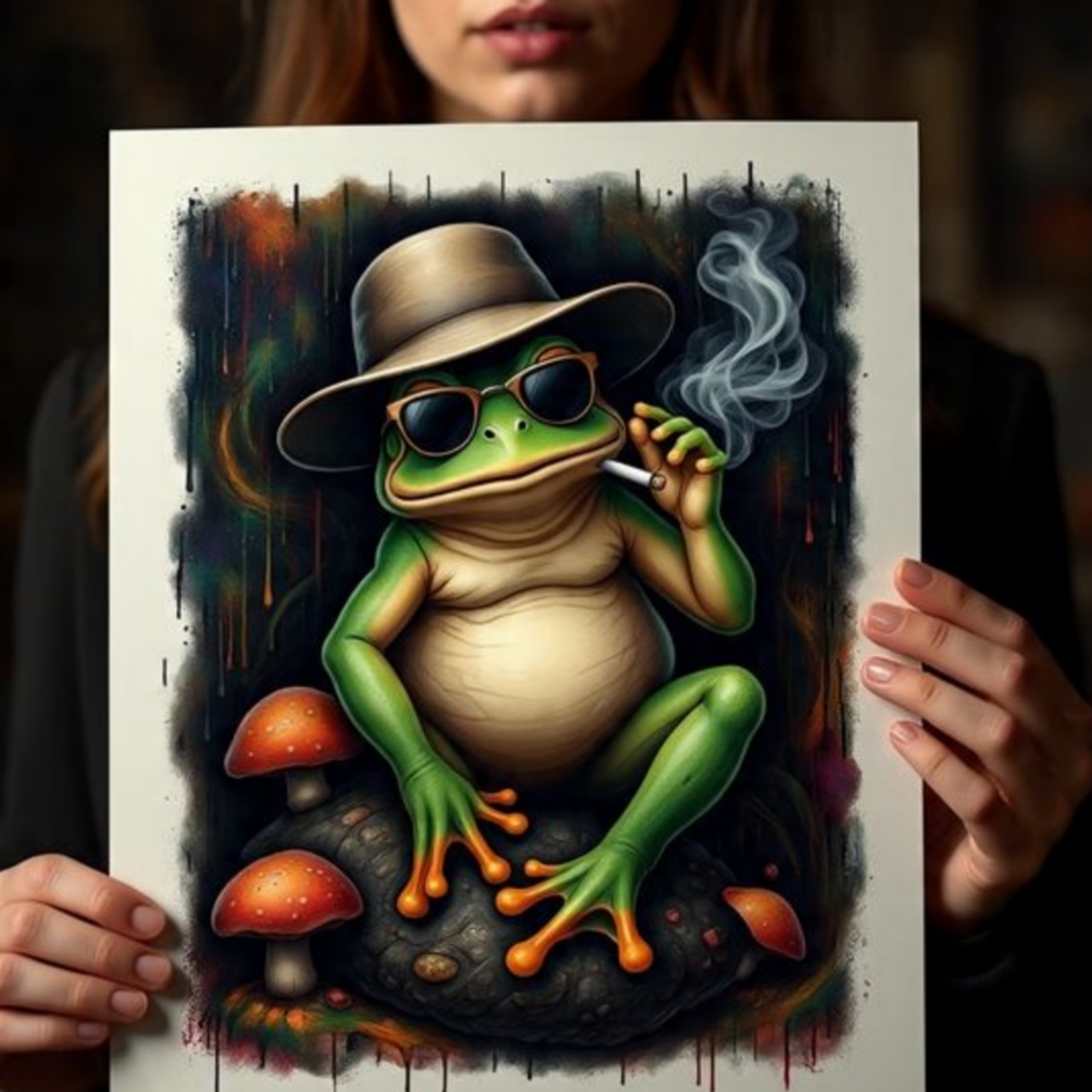 Stylish Smoking Frog – Grunge Surreal Poster PDF"