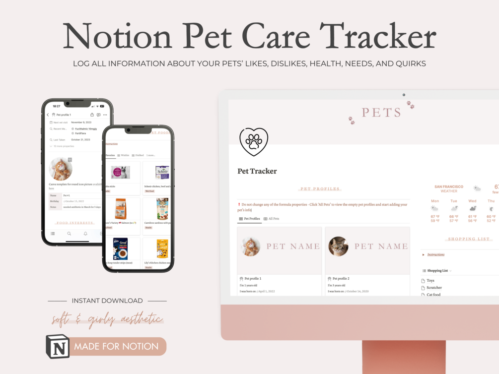 Notion Template Pet Tracker, Pet Dashboard, Medication Log, Pet Food ...