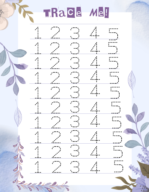 Tracing Numbers for Kids Numbers 1-5