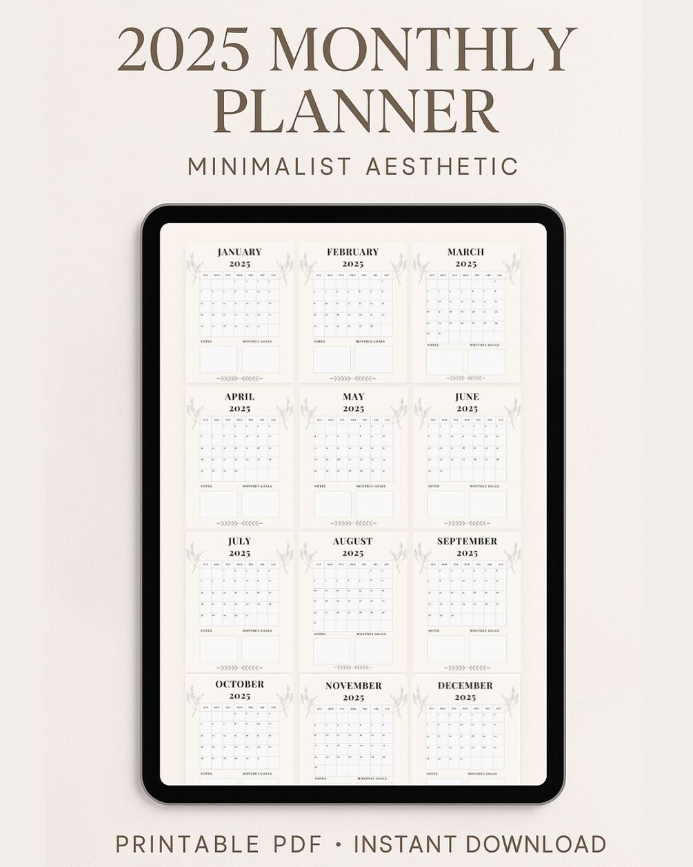 2025 Minimalist Monthly Planner