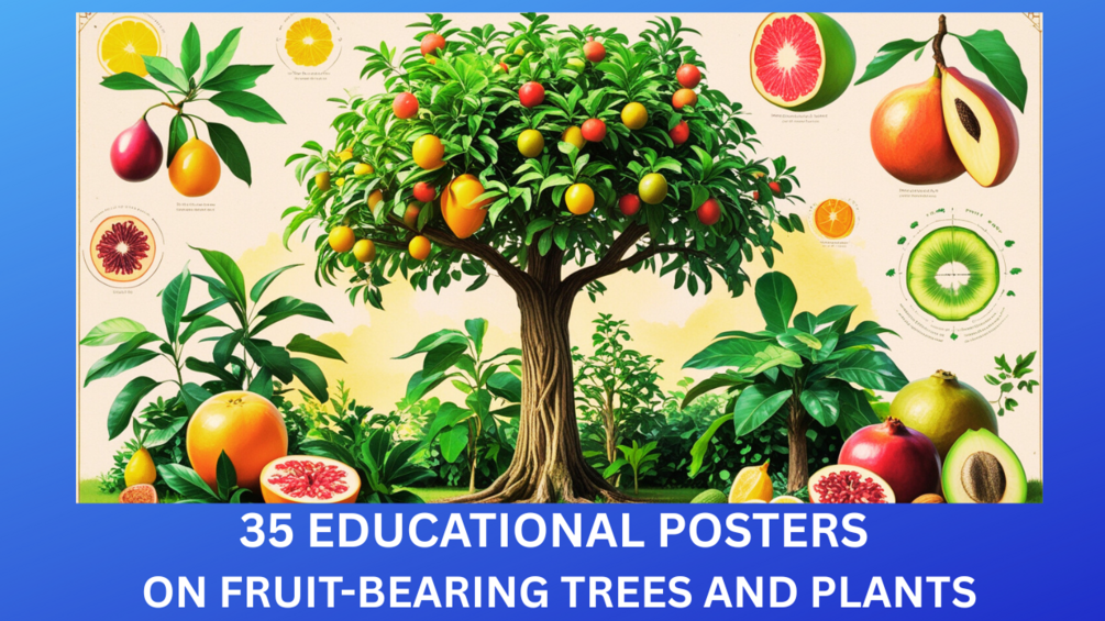 35 EDUCATIONAL POSTERS ON FRUIT-BEARING TREES AND PLANTS