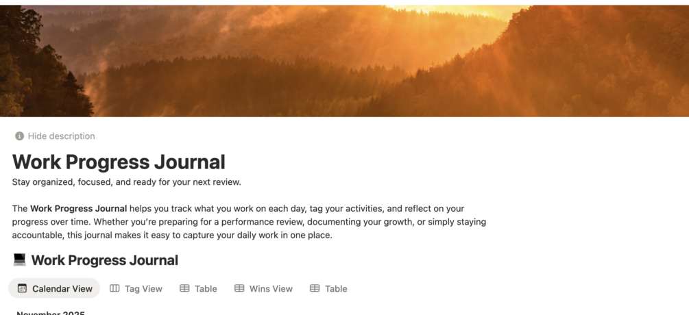 Work Progress Journal