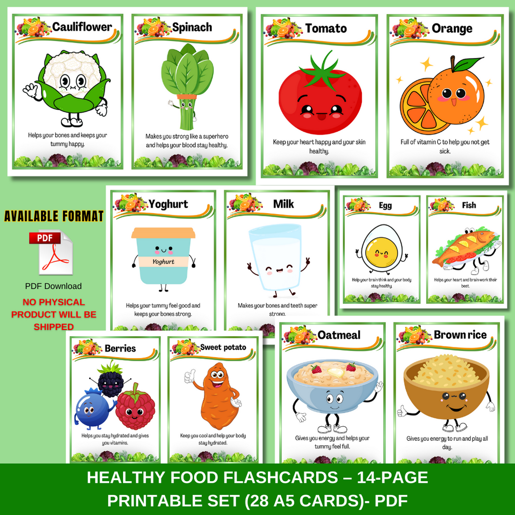 Healthy and Unhealthy Food Flashcards | 25 Pages (50 A5 Cards ...