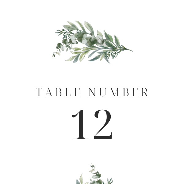 Set of 12 Digital Table Numbers (Nature)