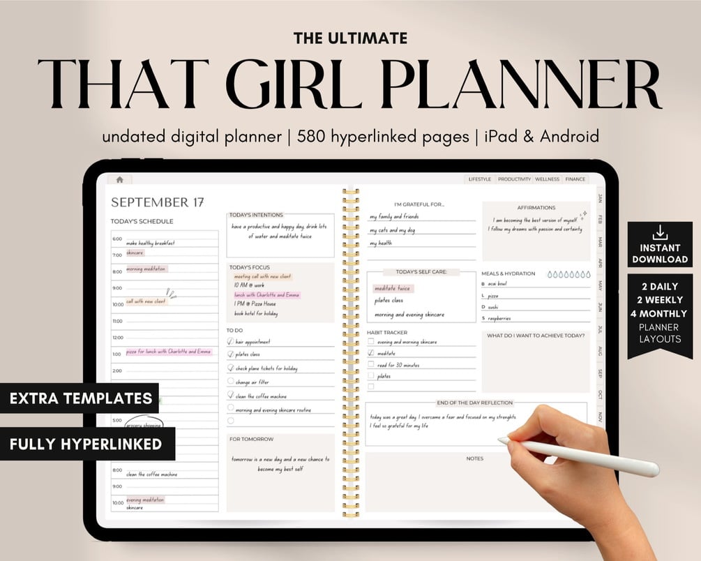 That Girl Planner, Undated Digital Planner, iPad Planner, GoodNotes ...