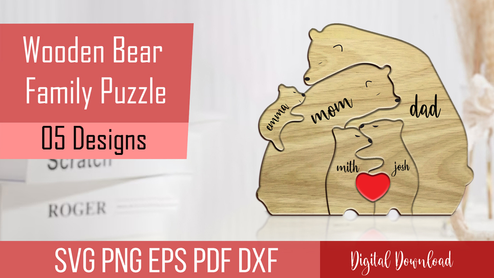 Wooden Bear Family Puzzle SVG Laser Cut File, Family Gift Puzzle Laser ...