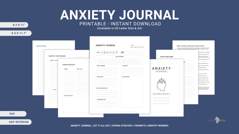 Anxiety Journal Printable Undated Instant Download Pdf