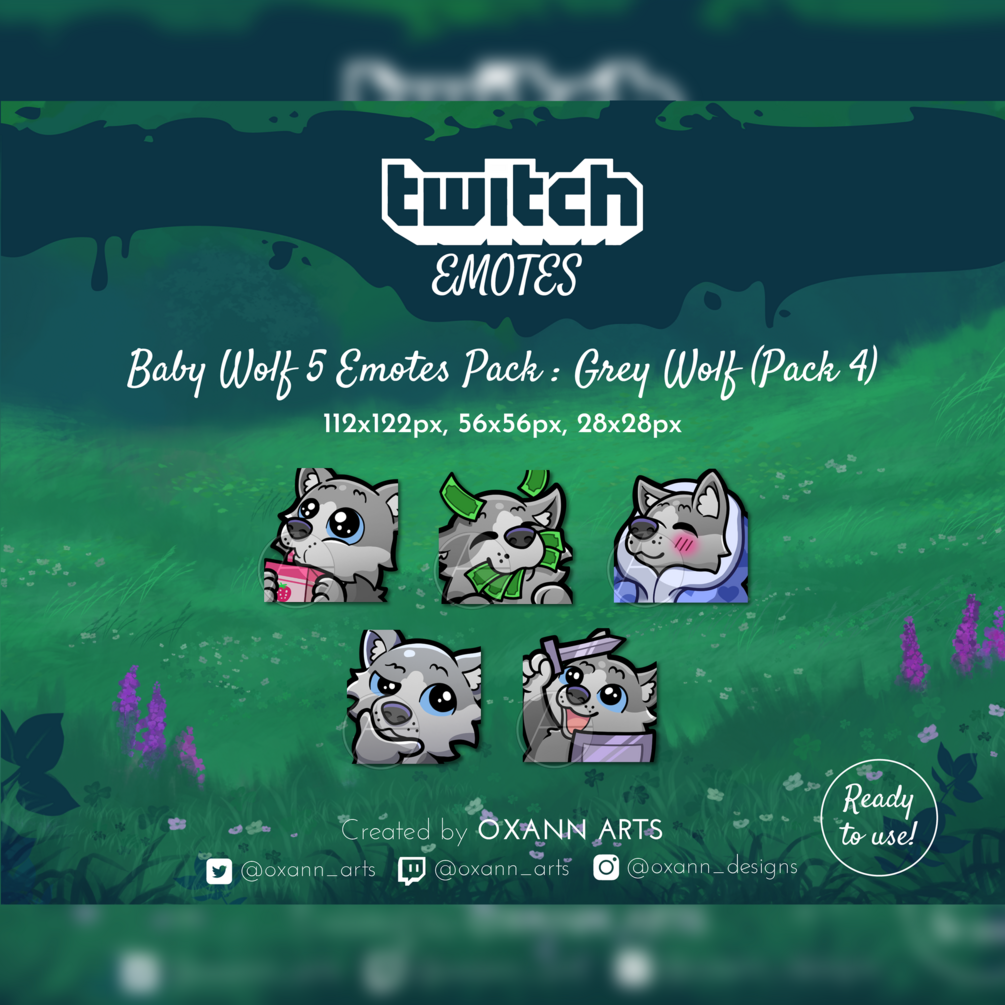 5x GREY Wolf Emotes (Pack 4) Pack for Twitch - Cute baby wolf - Kawaii ...