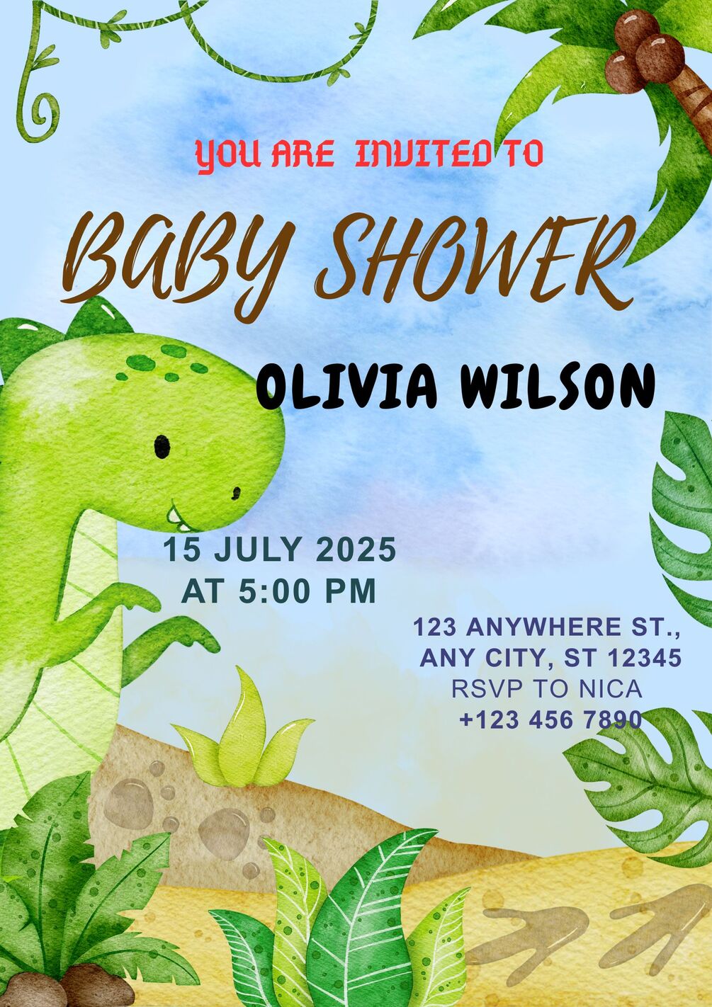 Roar-some Baby on the Way! Printable Dinosaur Baby Shower Invitation