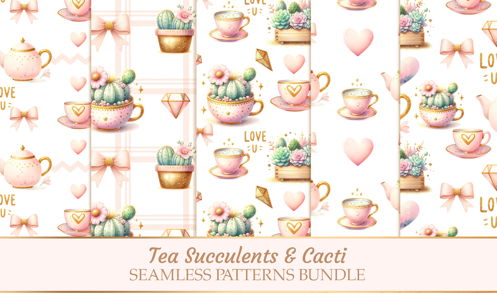 🍒Tea Succulents & Cacti Pattern Bundle☘️