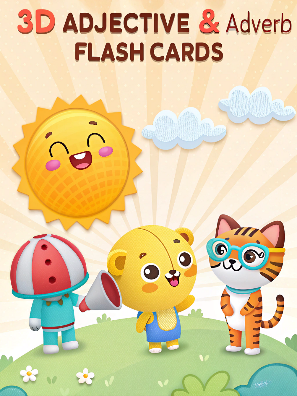 3D CARTOON ADJECTIVES & ADVERBS FLASH CARDS