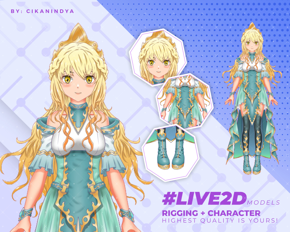 VTuber Model | Royal Stream with Princess Blonde Hair Live2D Model ...