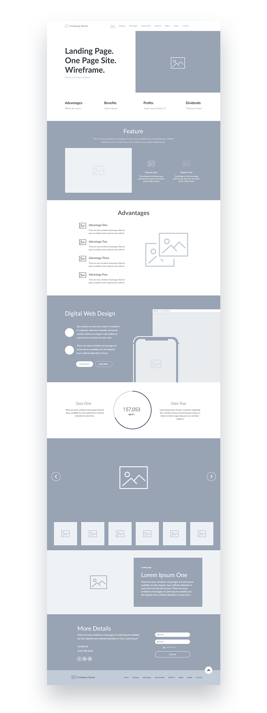 Landing Page Wireframe #9 (Light and Dark theme)