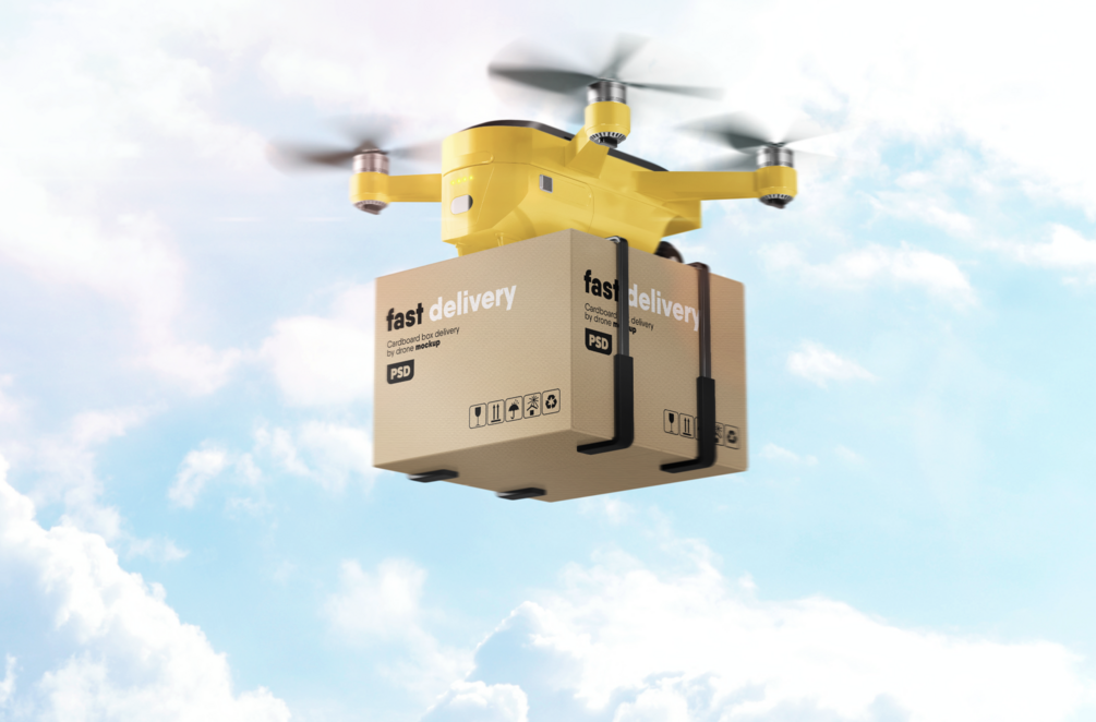 Box Drone Delivery Mockup Free