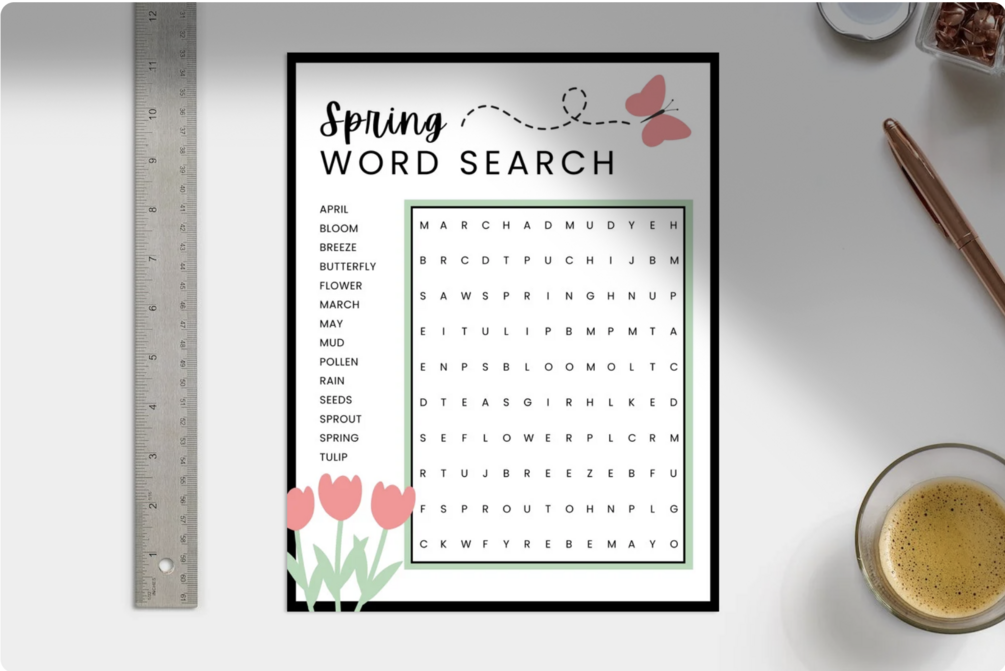 Spring Word Search Puzzle - Simple Illustrative Style