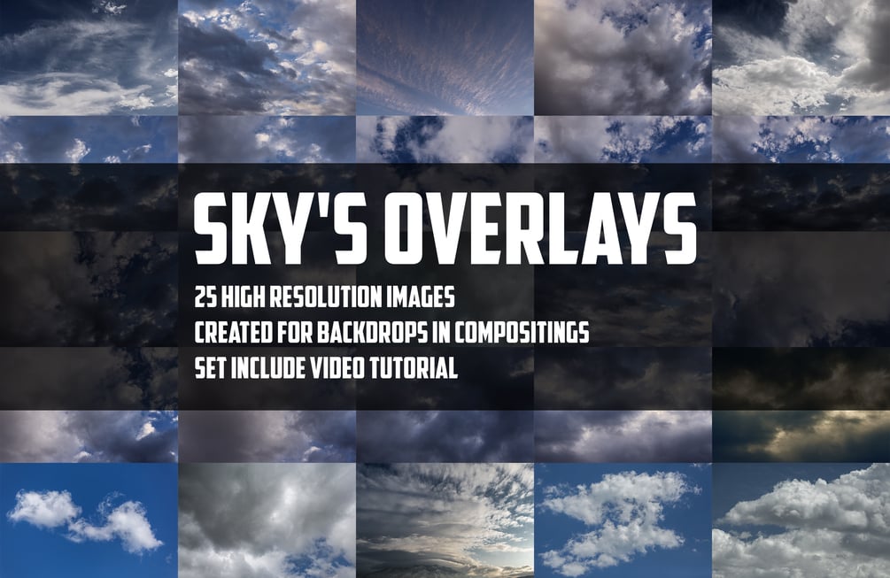Sky and clouds overlay collection for digital compositing