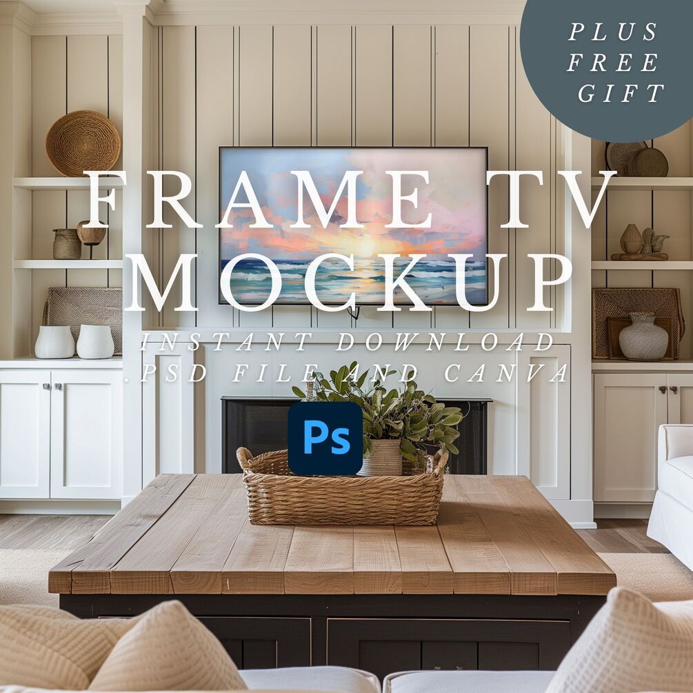 Modern Farmhouse TV frame mockup, psd mockup, photoshop mockup template ...