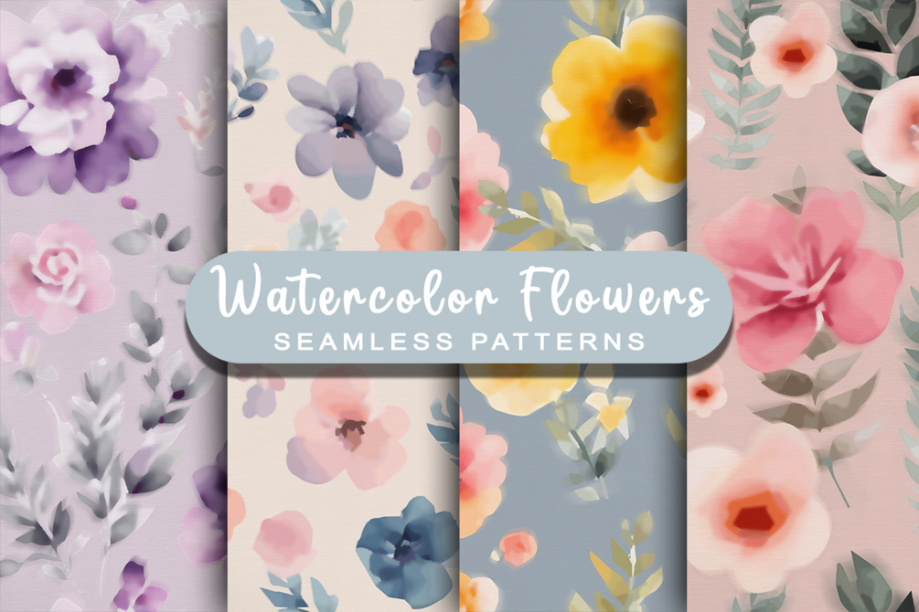 Watercolor Flowers Seamless Patterns