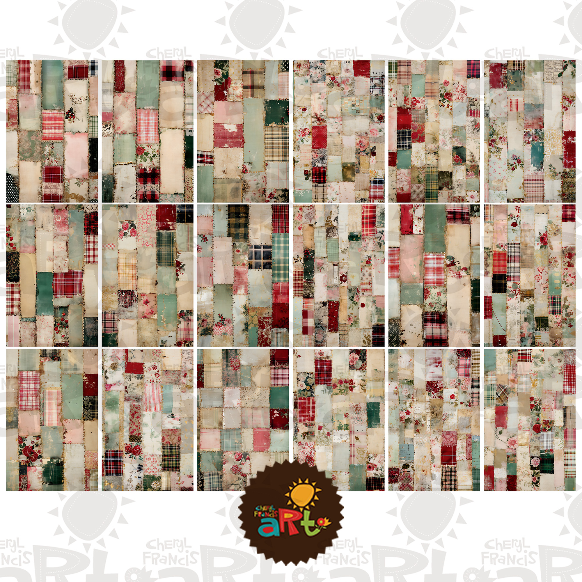 18 pc Christmas Scrap Patchwork B Collage Printable Junk Journal Half Papers for Book Making ...