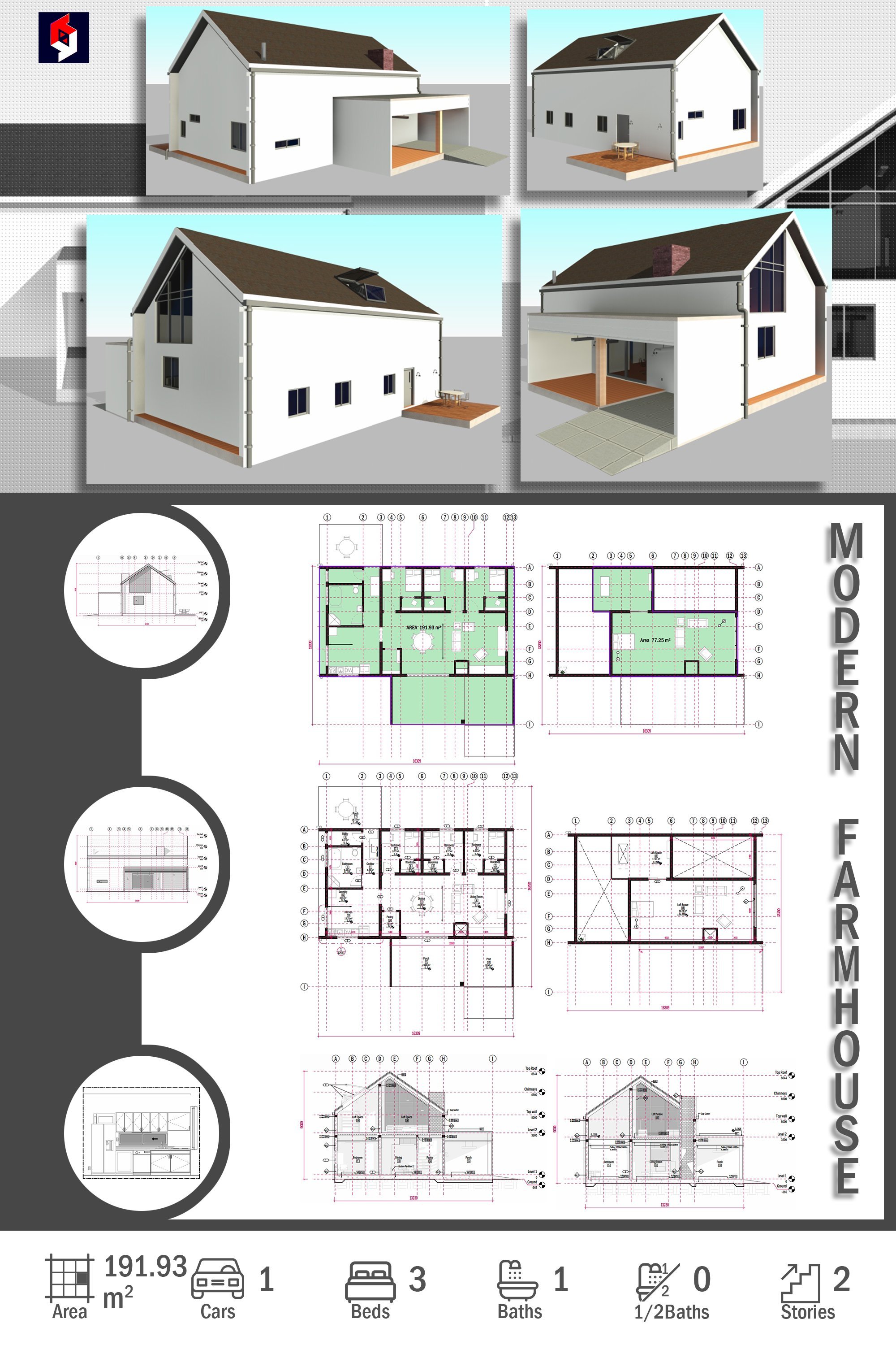 Modern Farmhouse Plan and Architecture Design Drawing - MF1 ...