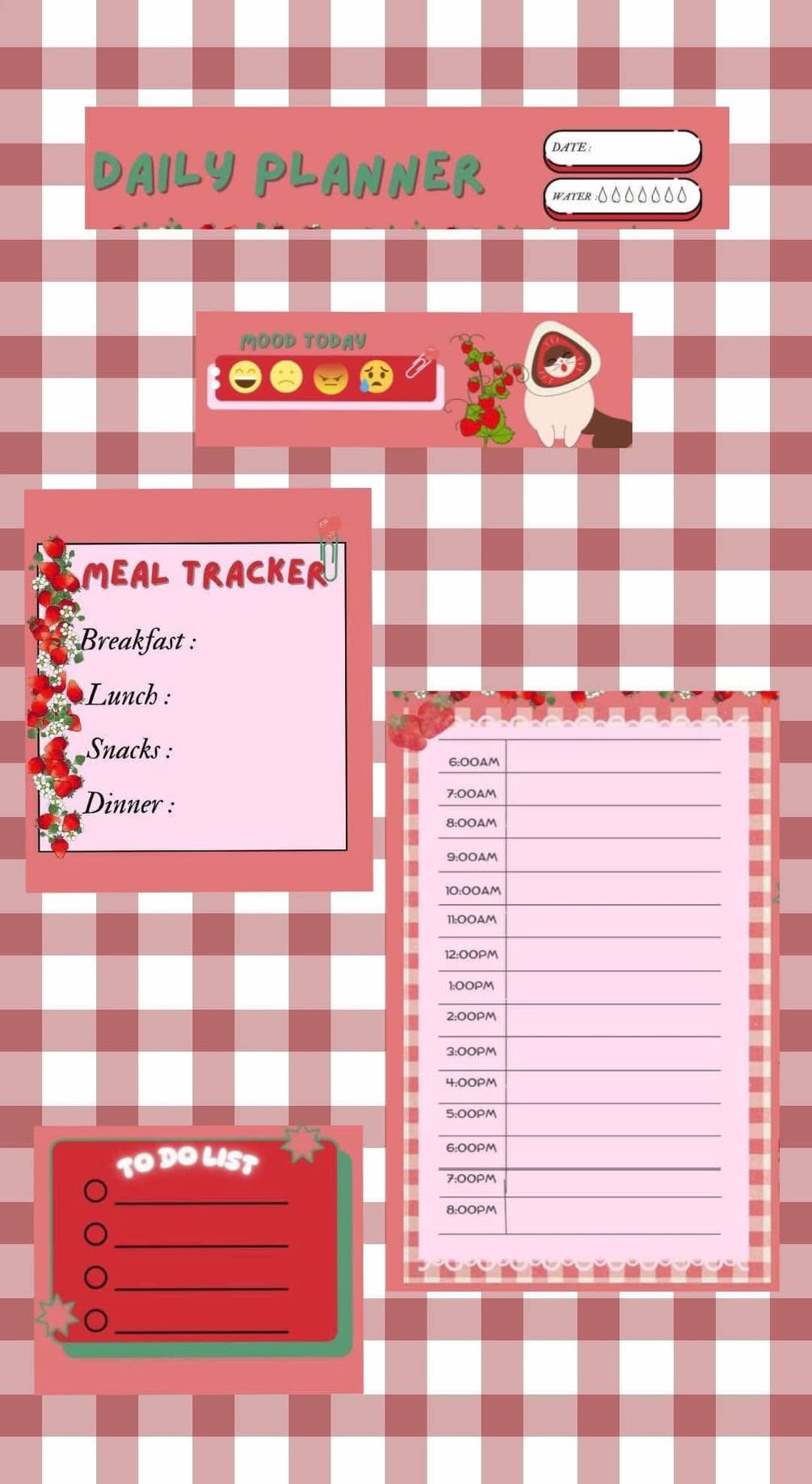 Cute strawberry daily planner